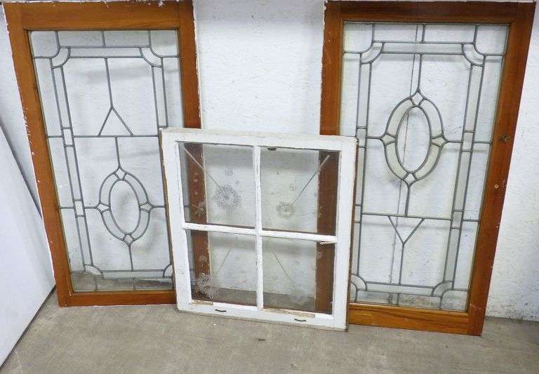 (2) Vintage leaded glass 1940-1950, 22"W x 42", glass broke on some ...