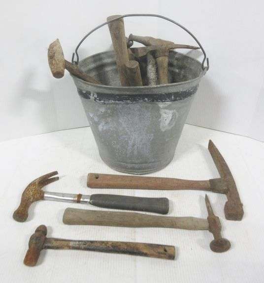 (10) Hammers, pickaxe, and other style hammers in vintage galvanized ...
