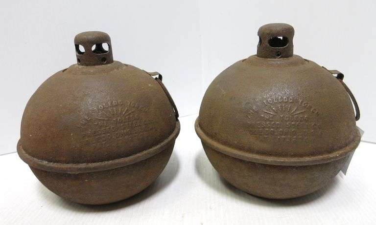 (2) Antique road flares with one handle, heavy, 8"H, shows age ...