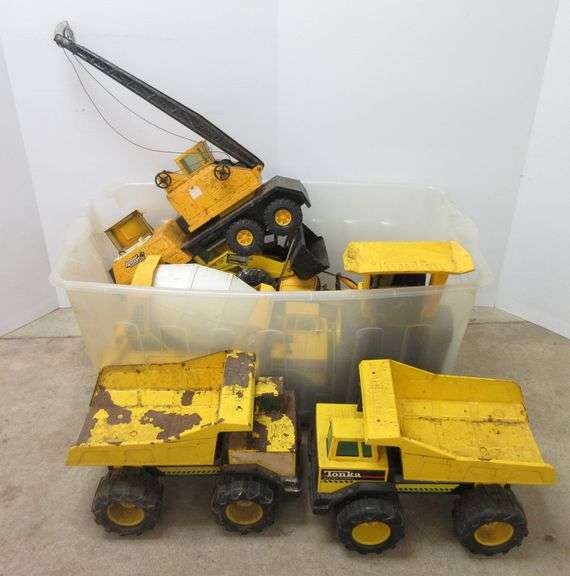 Large Tonka-Mixer, two dump trucks, dozer, payloader, remote-dozer, and ...