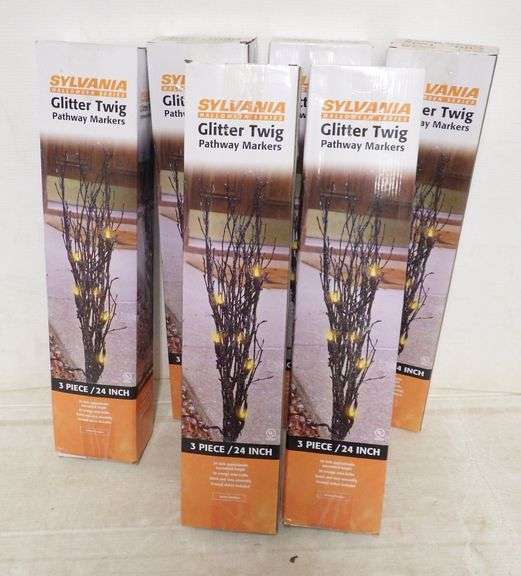 (6) Glitter twig pathway markers, 24"H, new - Albrecht Auction Service