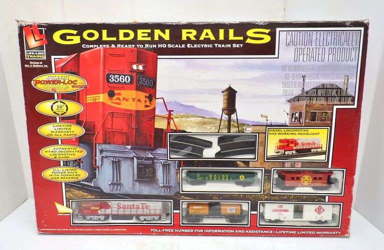 Life-Like brand train set, HO scale, NIB; "Golden Rails" set with four ...