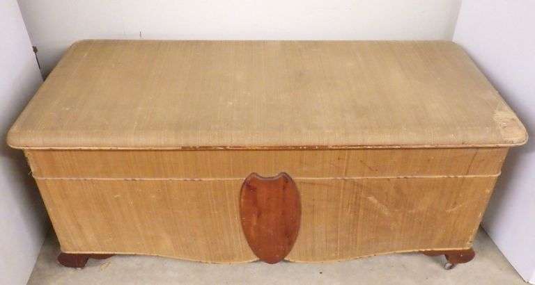Cedar chest, 48"W x 22"D x 21"H, heavy wear - Albrecht Auction Service