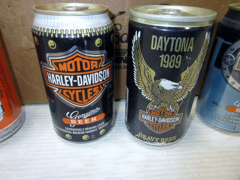 (18) Harley beer cans, all are full and different, for display only ...