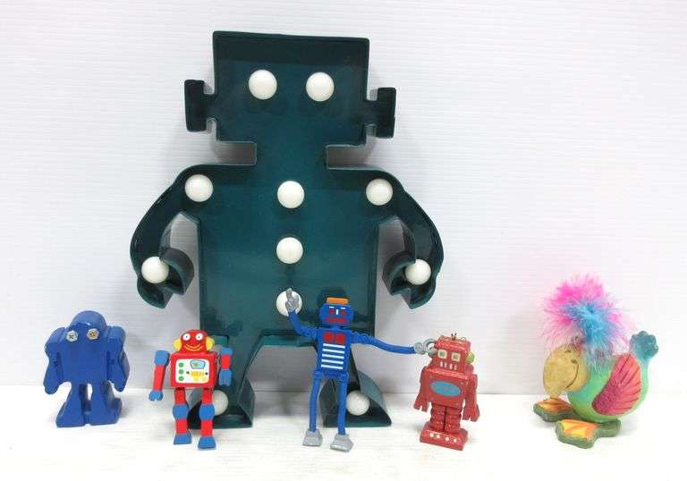 Robot toys or decor, includes; Blue wall light up robot, needs ...