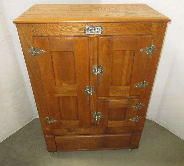 Antique oak wood ice box with nickel hardware, 28"W x 15"D x 40"H ...