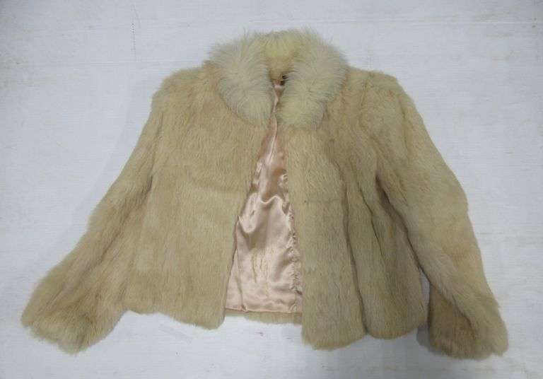 Real rabbit fur coat with fox fur collar, cream color rabbit fur, made ...
