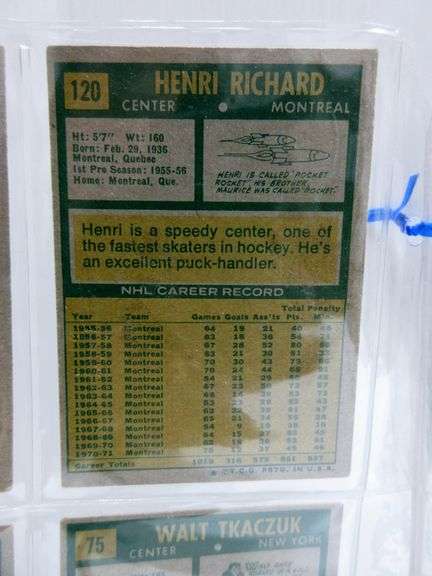 (31) 1971-1972 Topps hockey cards, include: No. 120 Henri Richard, hall ...