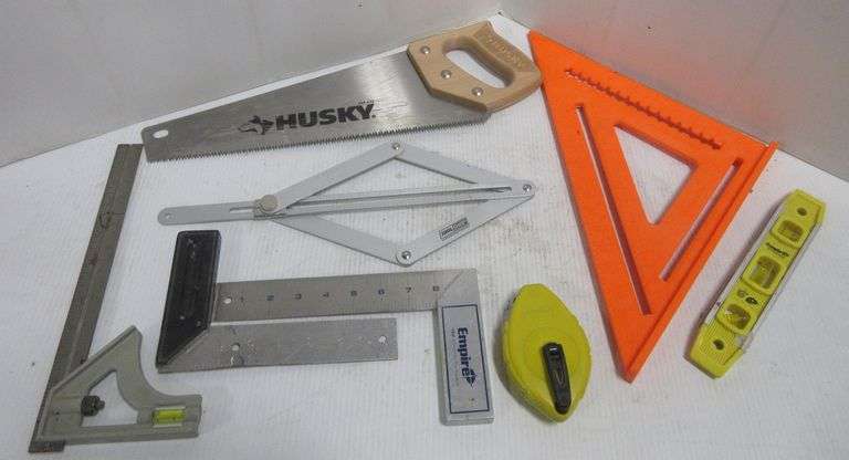 Assorted carpentry tools, brands include: Johnson's, Empire, and more ...