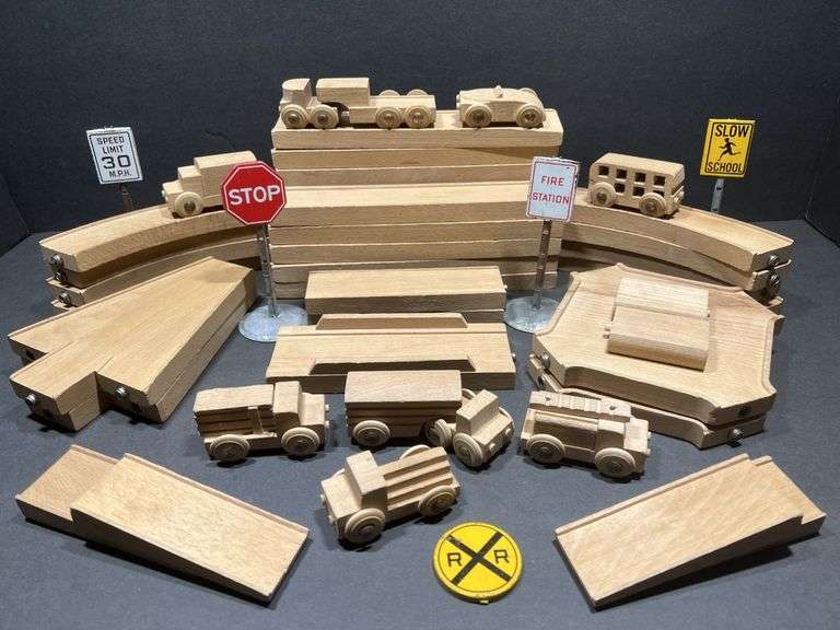 1959 51-piece borel wood snap car track set with hardwood tracks ...