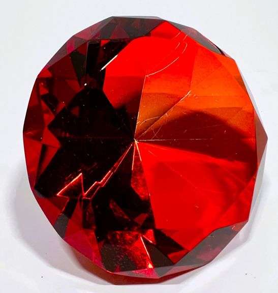 Rosenthal ruby red diamond crystal paperweight, 3", shows some ...