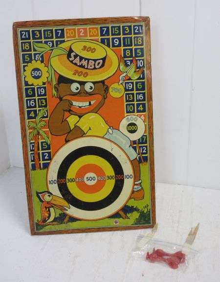 1930's "Little Black Sambo" metal game with darts, Wyandotte Toy ...