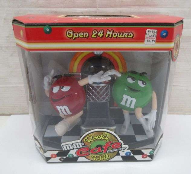 "Rock and Roll" M&M candy dispenser with red and green M&M, box- 11"W x ...