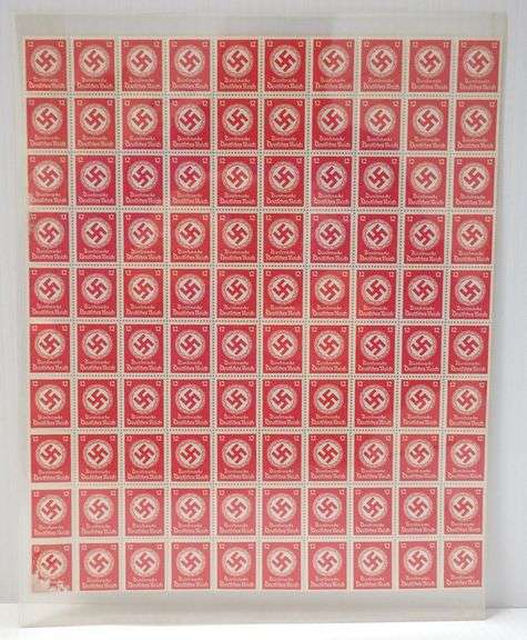 Uncut sheet of (100), "12 Pfennig," 12-cents WWII, German Swastika ...