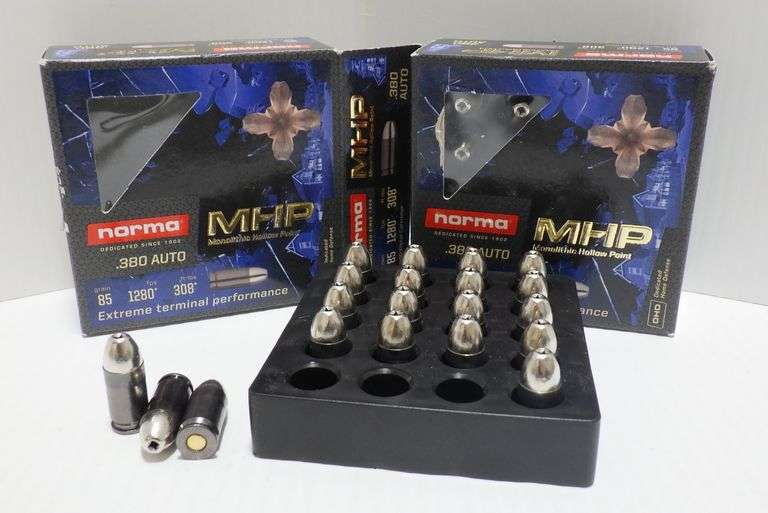 (40) Rounds of Norma MHP .380 Auto ammo, 85-Grain HP - Albrecht Auction ...