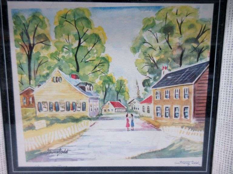 Pair of mid-century modern frames with prints, signed Anthony Todd, 12 ...