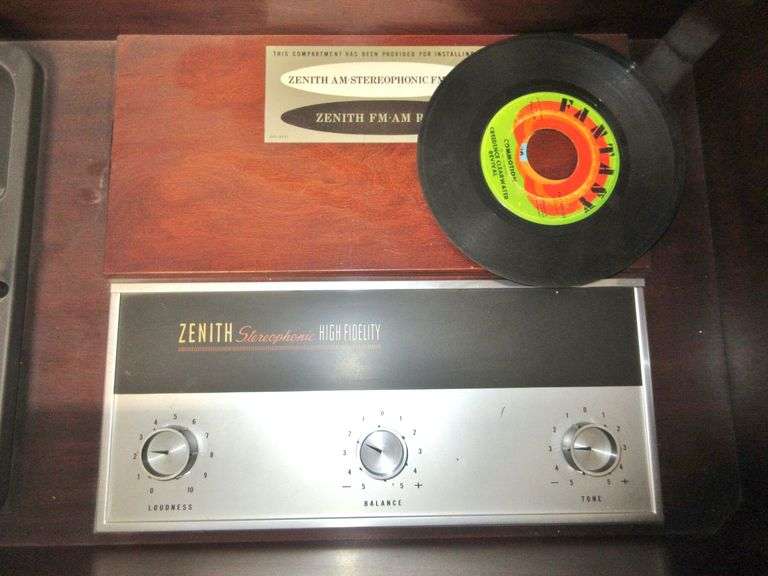 Old Zenith-Stereophonic high fidelity record player, 36"W x 16"D x 30"H ...