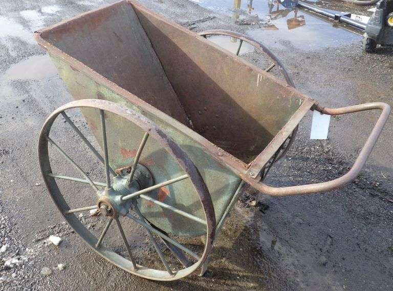 Antique metal push cart, 3'W x 3'L x 2 1/2'H, rolls great, very heavy ...