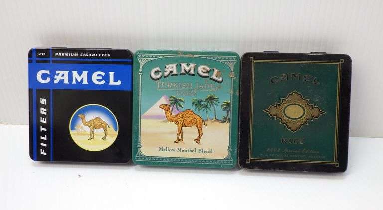 (3) Older camel tins, includes: 1- Older pack of camel matches, 1 ...