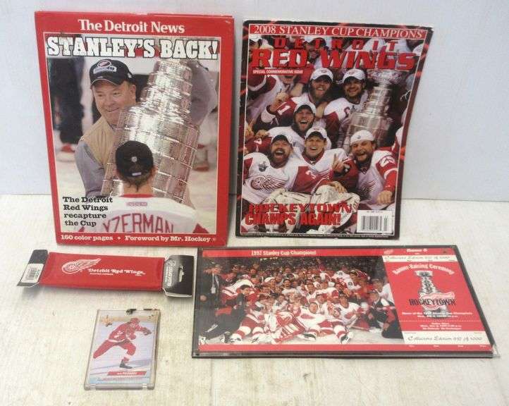 Detroit Red WIngs memorabilia, includes: Bob Probert in card case, seat ...