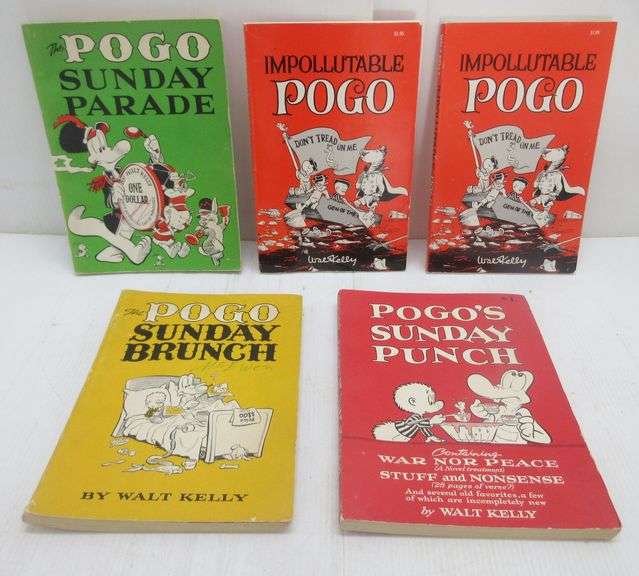 (5) Vintage softcover "Pogo" comic strip books, by Cartoonist Walt ...