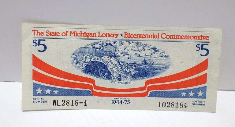1975 Michigan Lottery bicentennial commemorative lottery ticket ...