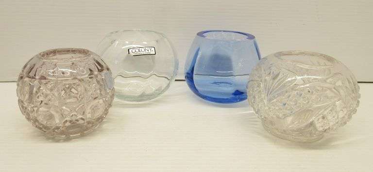 Colony round ball vase romania crystal, 3 1/2"; Cut glass rose bowl, 3 ...