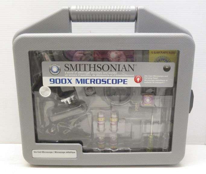 Smithsonian 900X Microscope with case, extra labels missing, otherwise ...