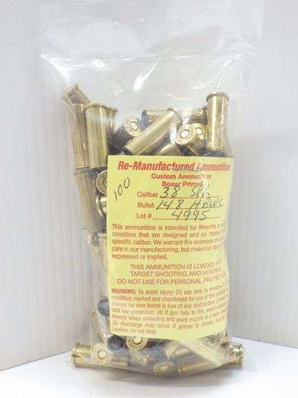 (100) Rounds of .38 Special remanufactured ammunition, 148-grain HBWC ...