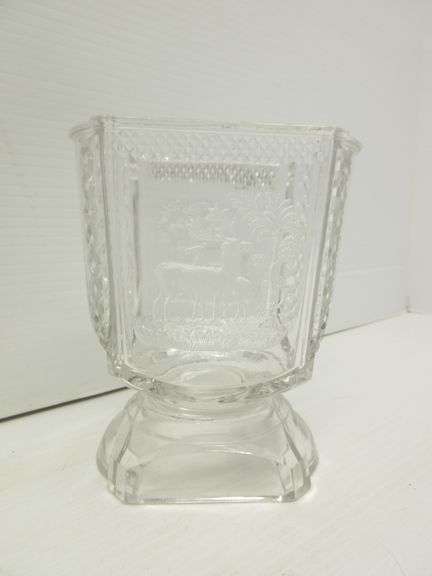 EAPG 2-panel vaseline glass yellow topaz spooner, 5"H; EAPG Acorn band ...