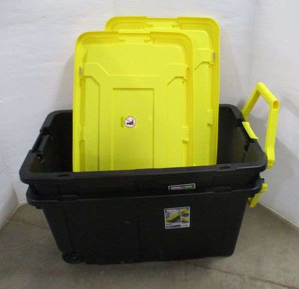 (2) Sterilite industrial totes with wheels, 40-Gallon, like new ...