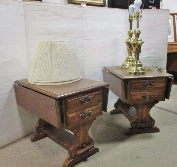 (2) End tables with folding sides, Each- 18"W x 26"D x 22"H with sides ...