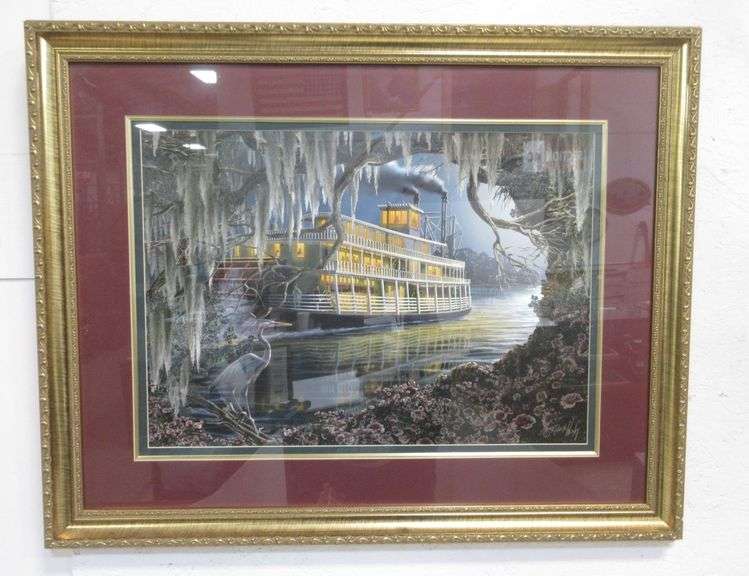 Origina Roberta Wesley Print, Riverboat, 34"W x 27"H - Albrecht Auction ...