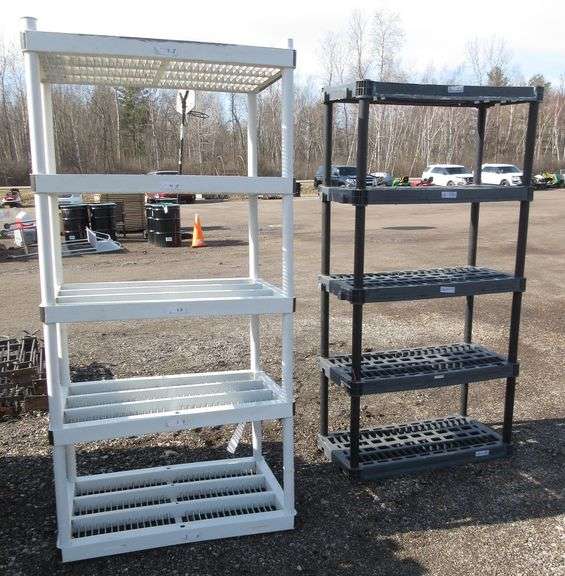 (2) Plastic shelving racks, both 6'H - Albrecht Auction Service
