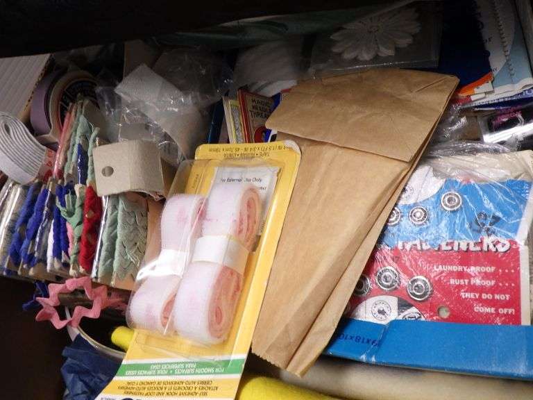 Sewing supplies, include: Zippers, pinking shears, pattern tracers ...