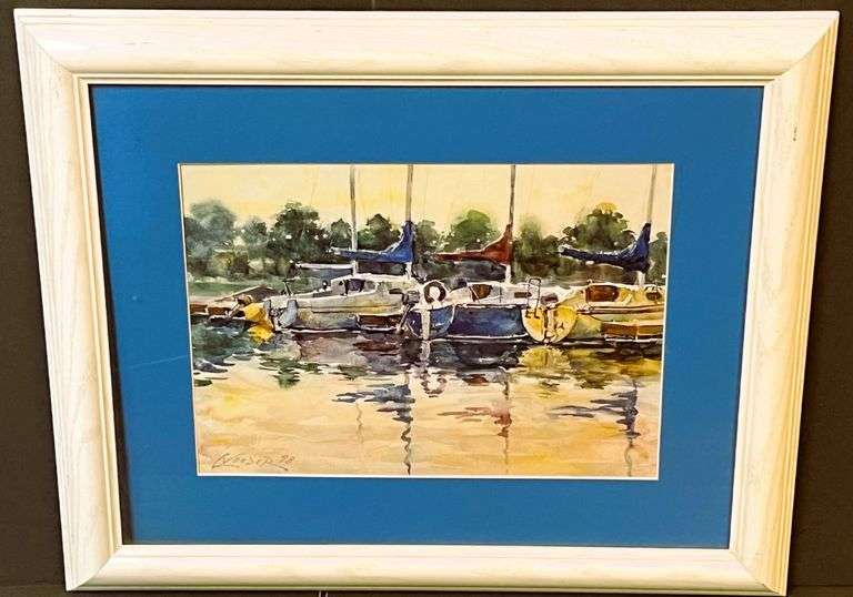 Larry Veeder signed watercolor fine art print, matted and framed, 24" x ...