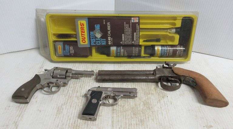 (3) Old guns, includes: 1- Pistol, 1- Lighter gun, and 1- Double barrel ...