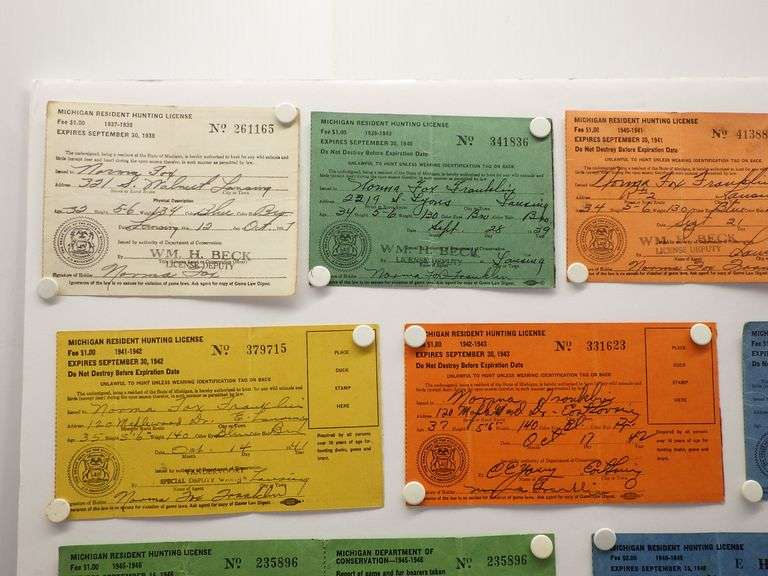 (9) Michigan resident hunting licenses, paper, 1937 to 1949; (10 ...