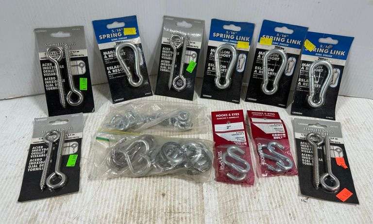 (8) 1/4" x 3 3/4" Stainless steel screw eyes, NIP; (4) 5/16" Spring ...