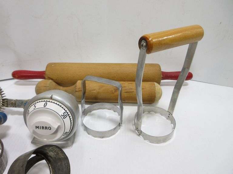 (15) Antique rustic farmhouse kitchen utensils/tools, brands include ...