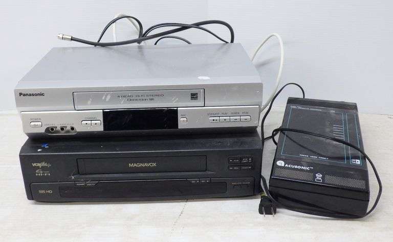 (2) VHS players: Panasonic and Magnavox; and a VHS rewinder, up to 14"W ...