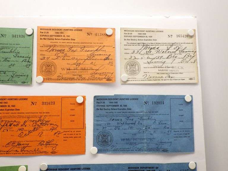 (9) Michigan resident hunting licenses, paper, 1937 to 1949; (10 ...