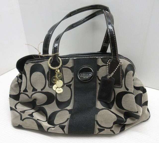 Authentic Coach signature stripe framed carryall bag, zipper pocket ...