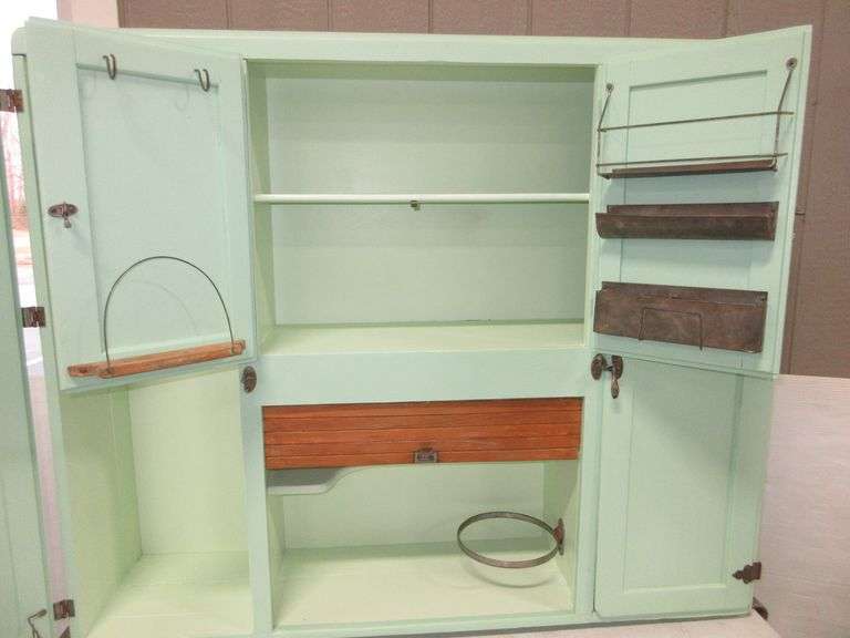 Hoosier type kitchen cabinet, fresh paint, clean porcelain top, inside ...