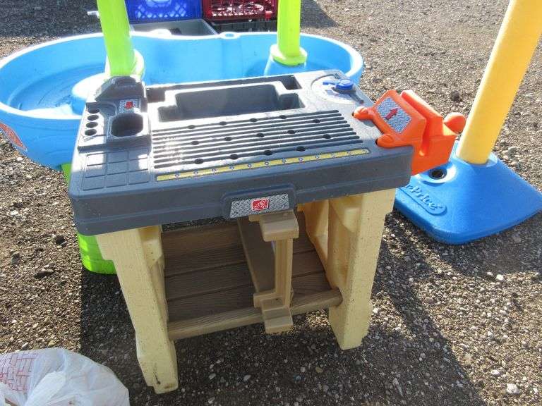 Step 2 tool bench, Step 2 water/sand table, and Fisher Price basketball ...