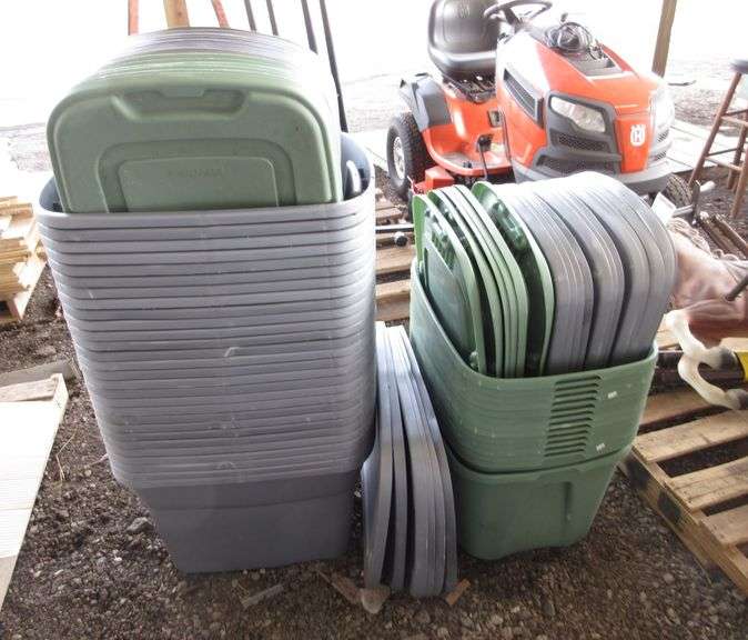 (28) Gray totes with lids, and (14) green totes with lids, nice ...