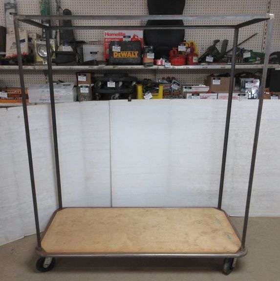 Large rolling cart with four swivel casters, metal frame, 62"W x 24"D ...