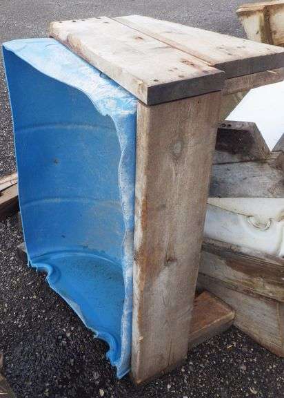 (3) Homemade barrel troughs for feeding animals - Albrecht Auction Service