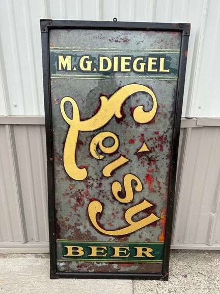 Old M.G. Diegel Leisy Beer Sign, marked Hall & Higgins on bottom, 25" x ...