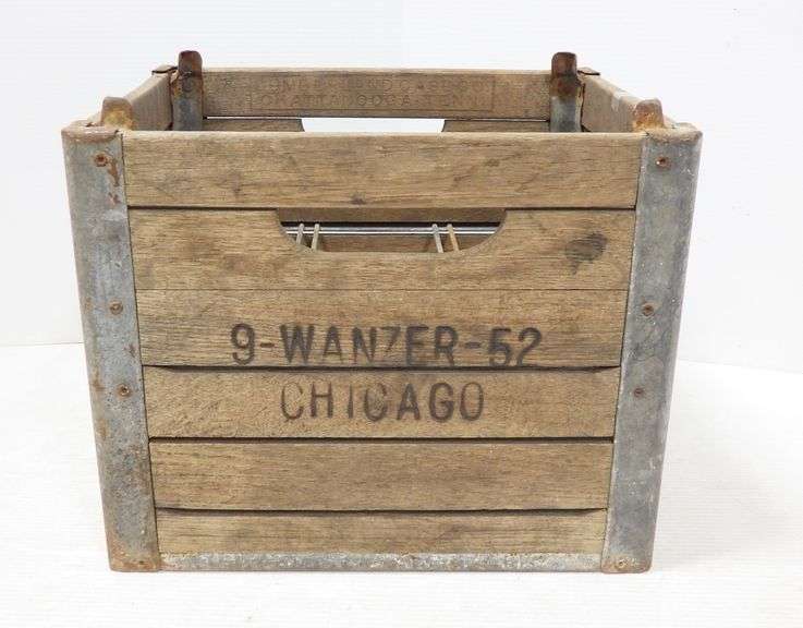 Wooden milk crate, Wanzer Dairy, Chicago, Wanzer was bought by and ...